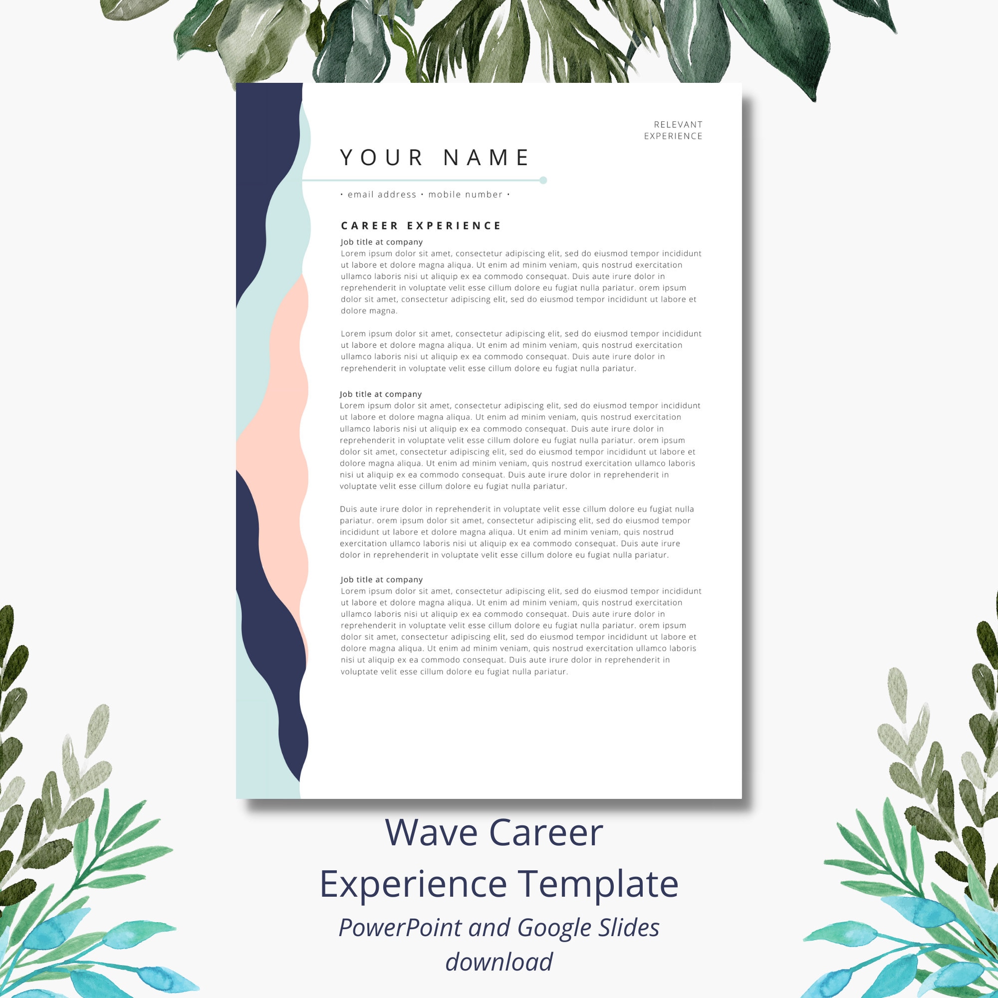 Wave Resume Template - Etsy
