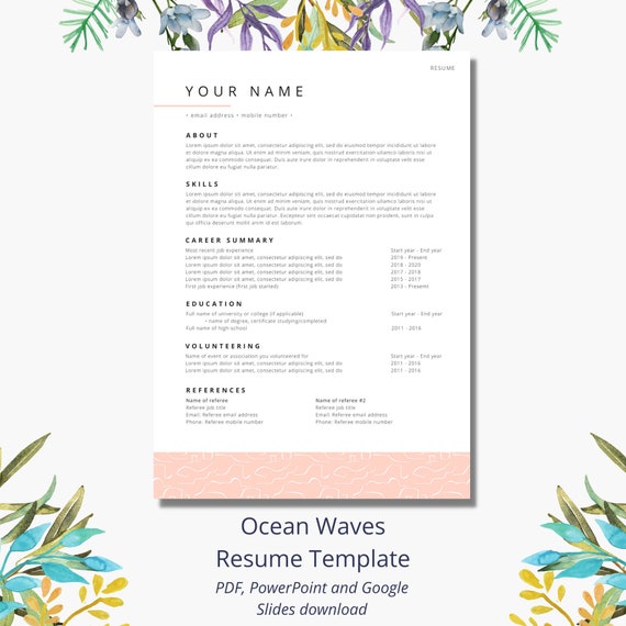 Ocean Waves Resume Template Colours Customisable | Etsy