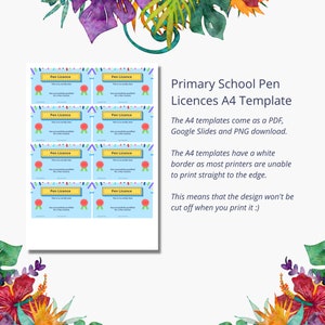 Primary School Pen Licence Template - Etsy