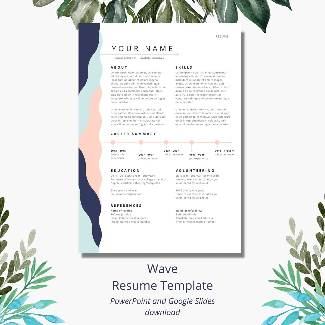 Wave Resume Template - Etsy