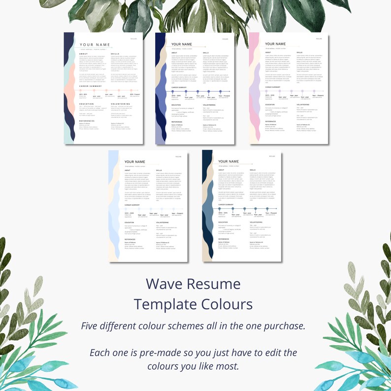 Wave Resume Template - Etsy