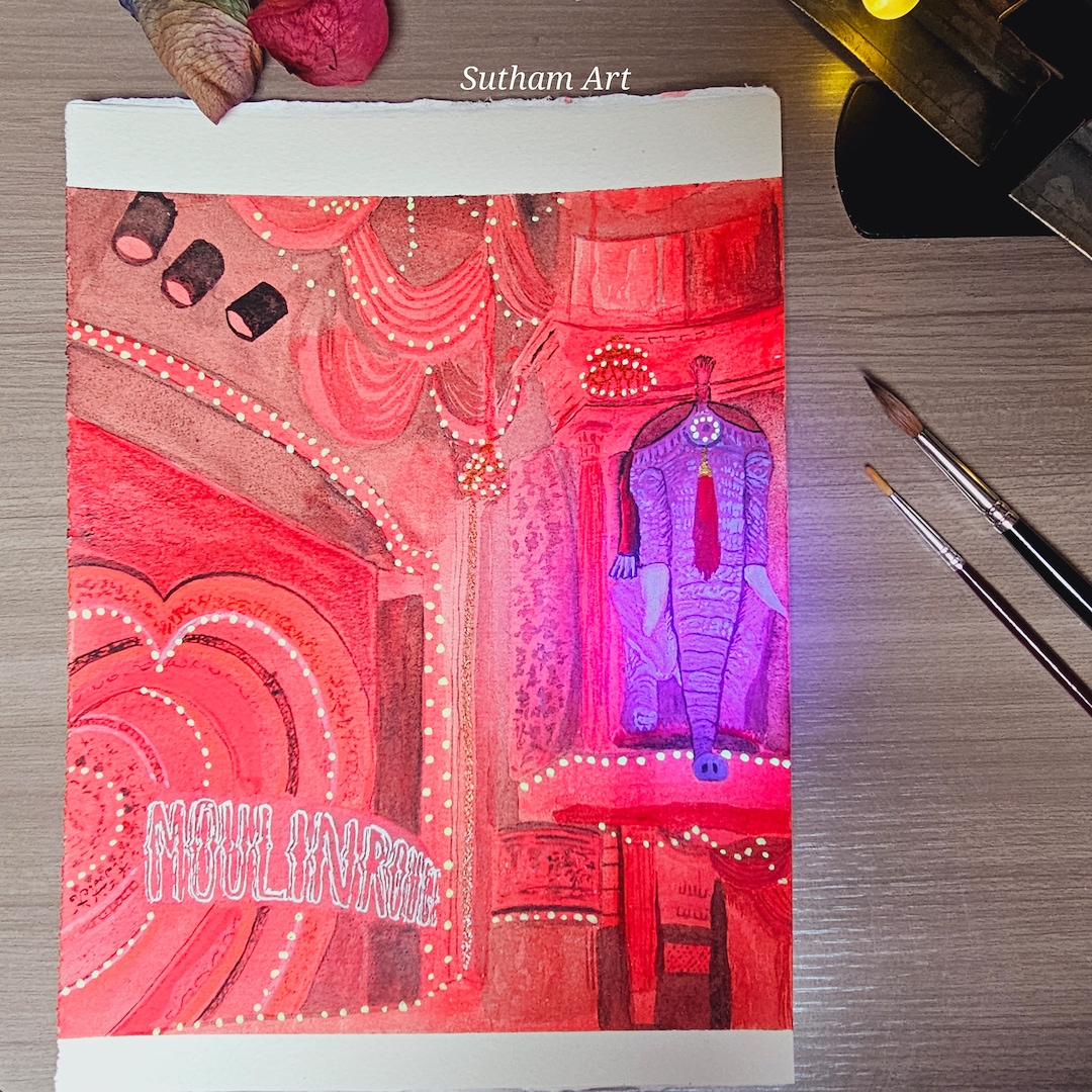 Moulin Rouge, UV Reactive Art, Watercolour Original Painting - Etsy
