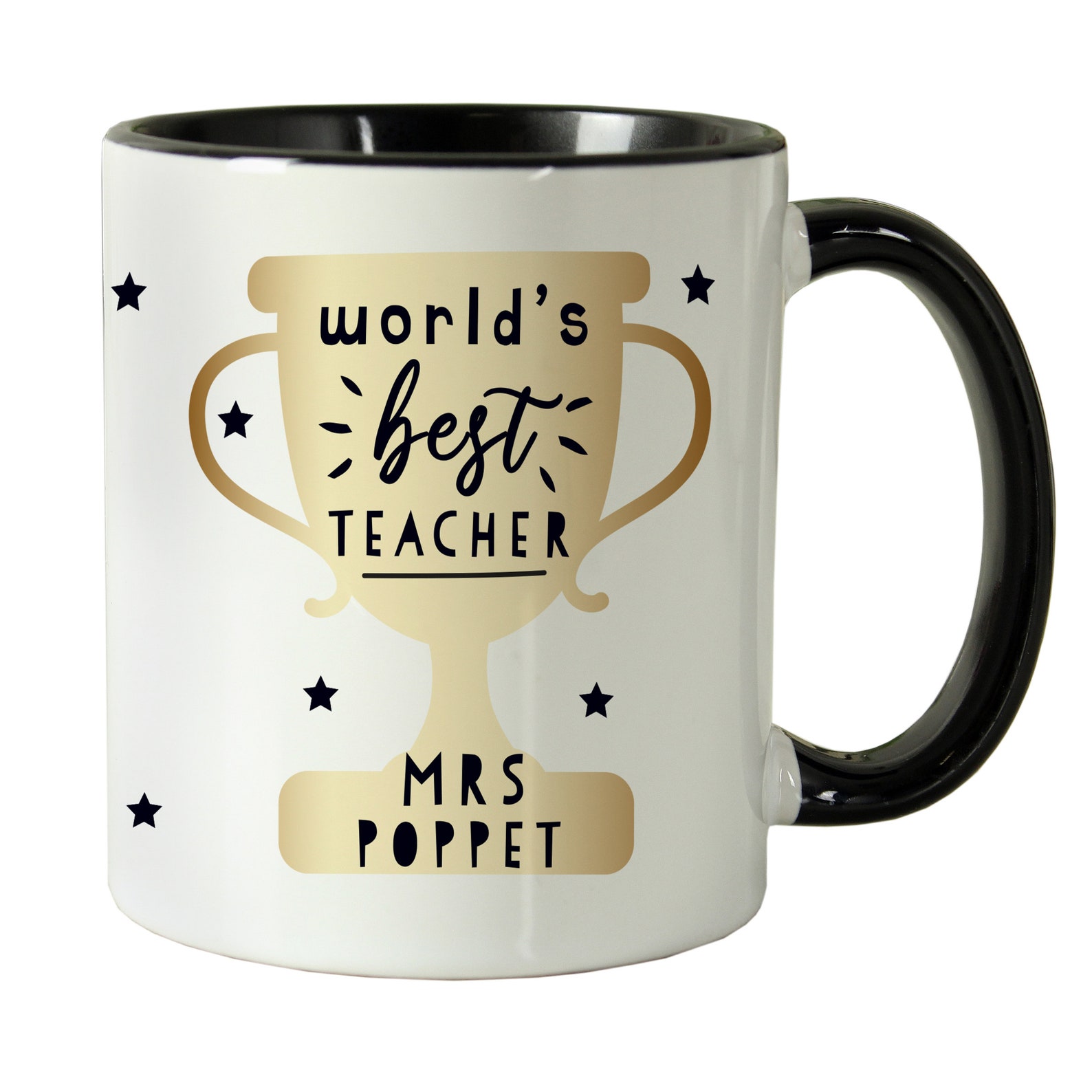 Personalised World's Best Teacher Trophy Black Handled Mug Customisable ...
