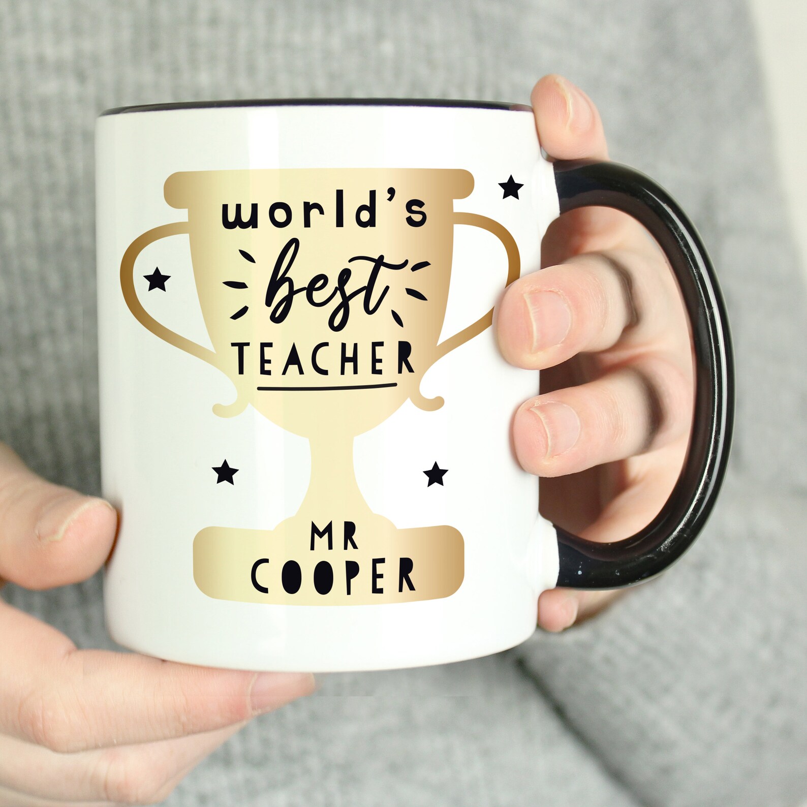 Personalised World's Best Teacher Trophy Black Handled Mug Customisable ...