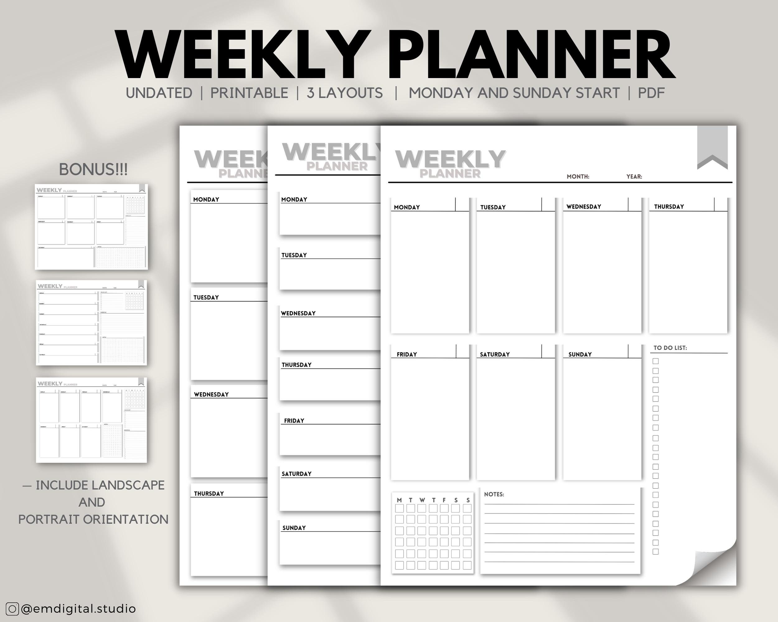 Weekly Planner Printable to Do List Minimalist Vertical Portrait ...