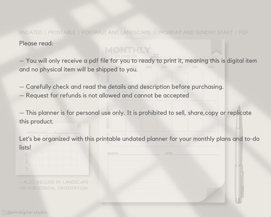 Monthly Planner Printable | Monthly Overview | Monthly Schedule | to Do ...