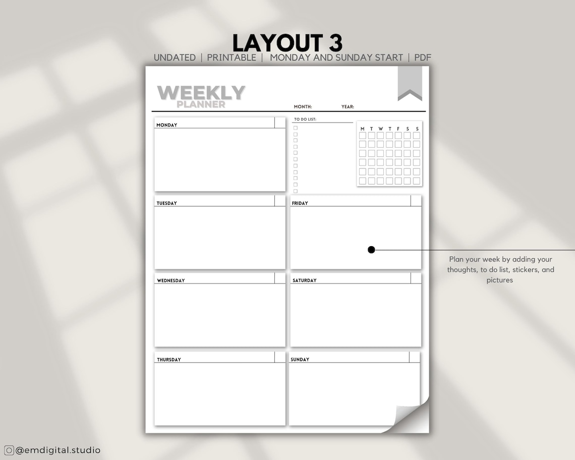 Weekly Planner Printable to Do List Minimalist Vertical Portrait ...