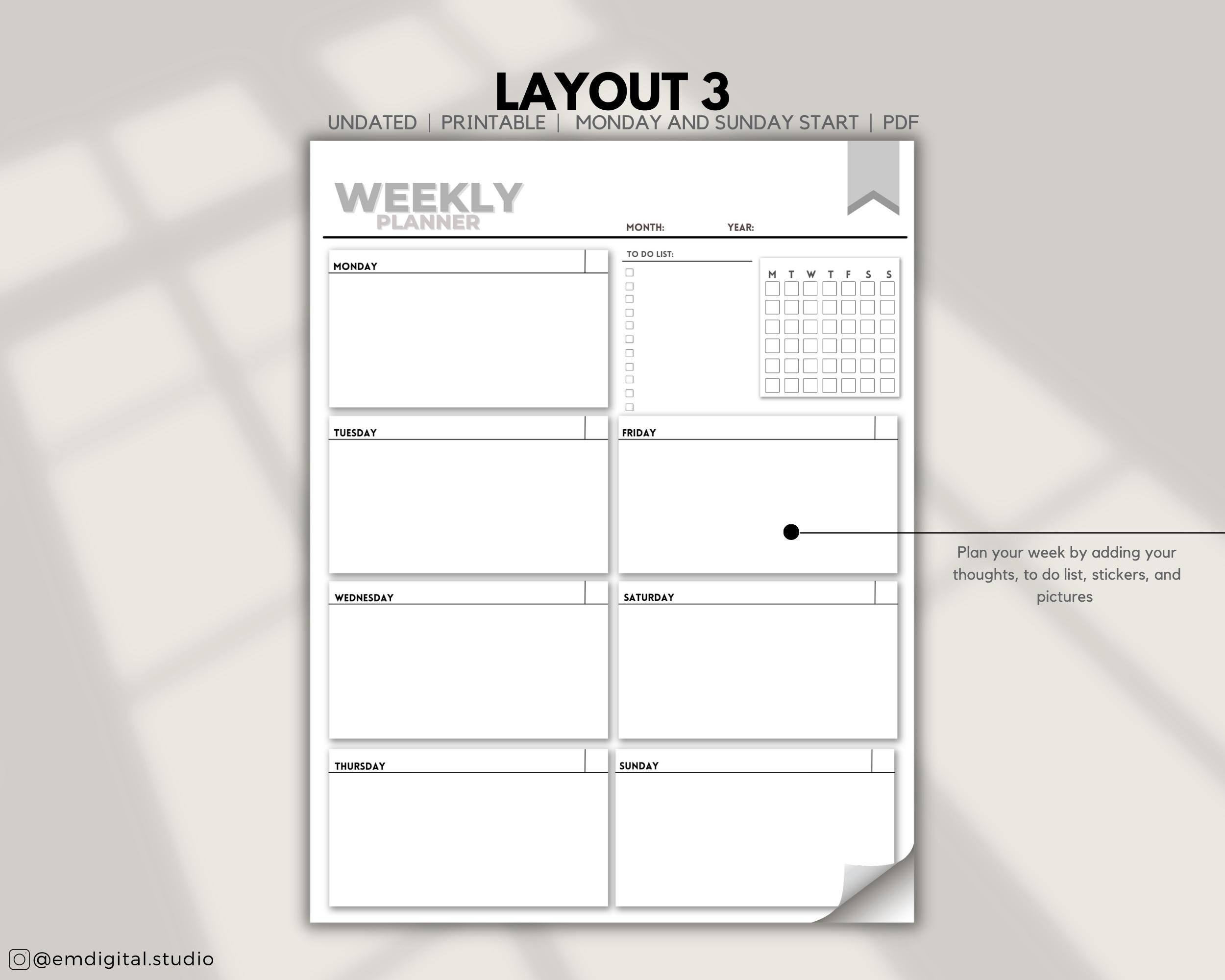 Weekly Planner Printable to Do List Minimalist Vertical Portrait ...