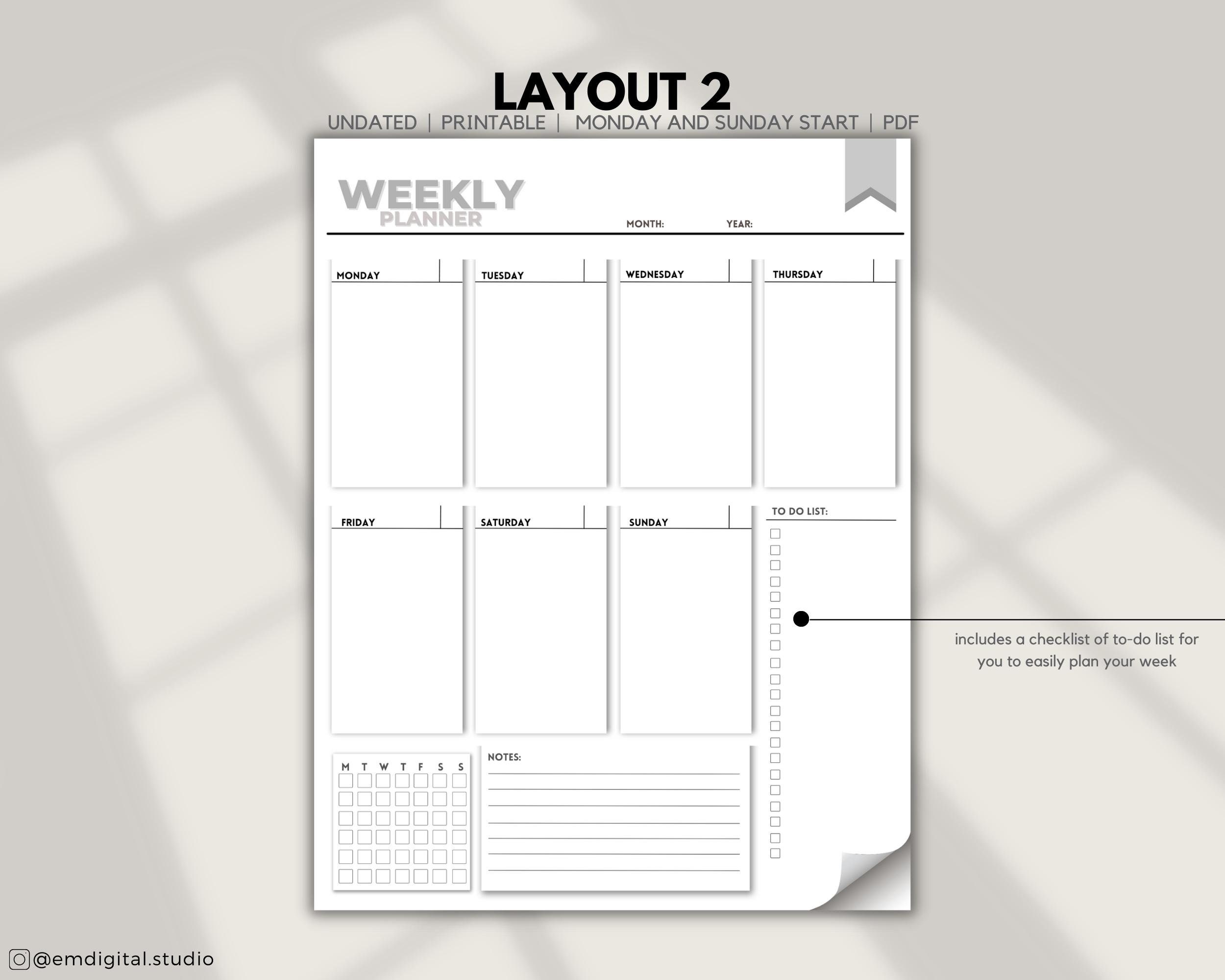 Weekly Planner Printable to Do List Minimalist Vertical Portrait ...