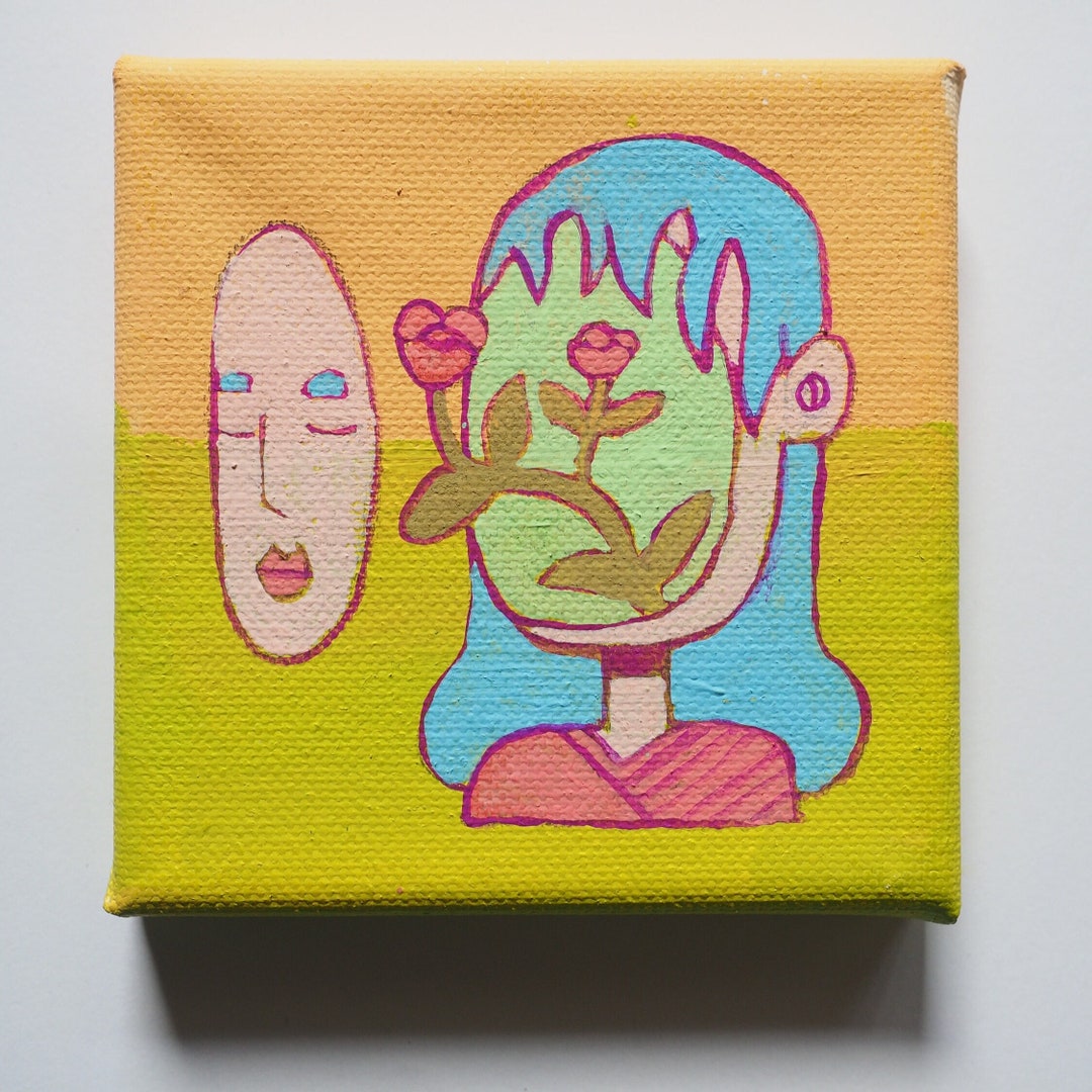 Masked Flower Original Art 10 X 10 Cm - Etsy