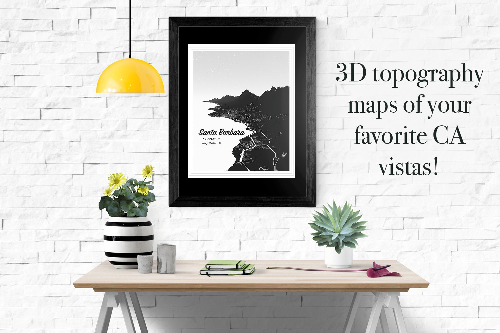 3D Monochromatic Topographical Map of Santa Barbara for Your ...