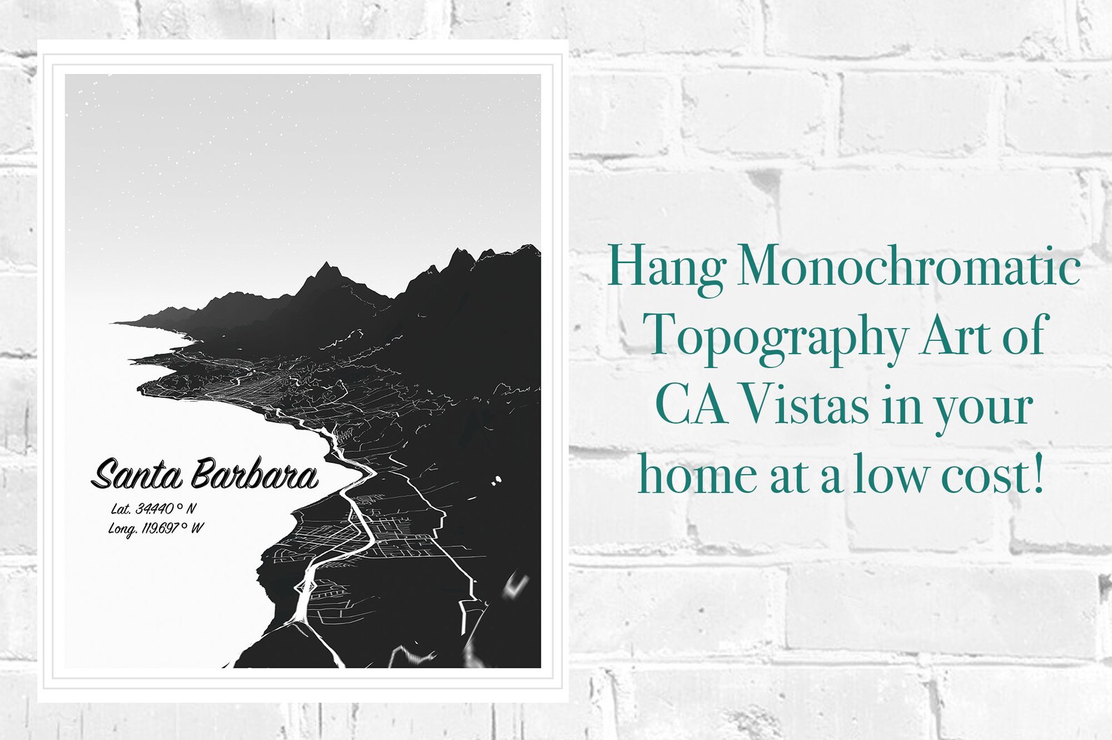 3D Monochromatic Topographical Map of Santa Barbara for Your ...