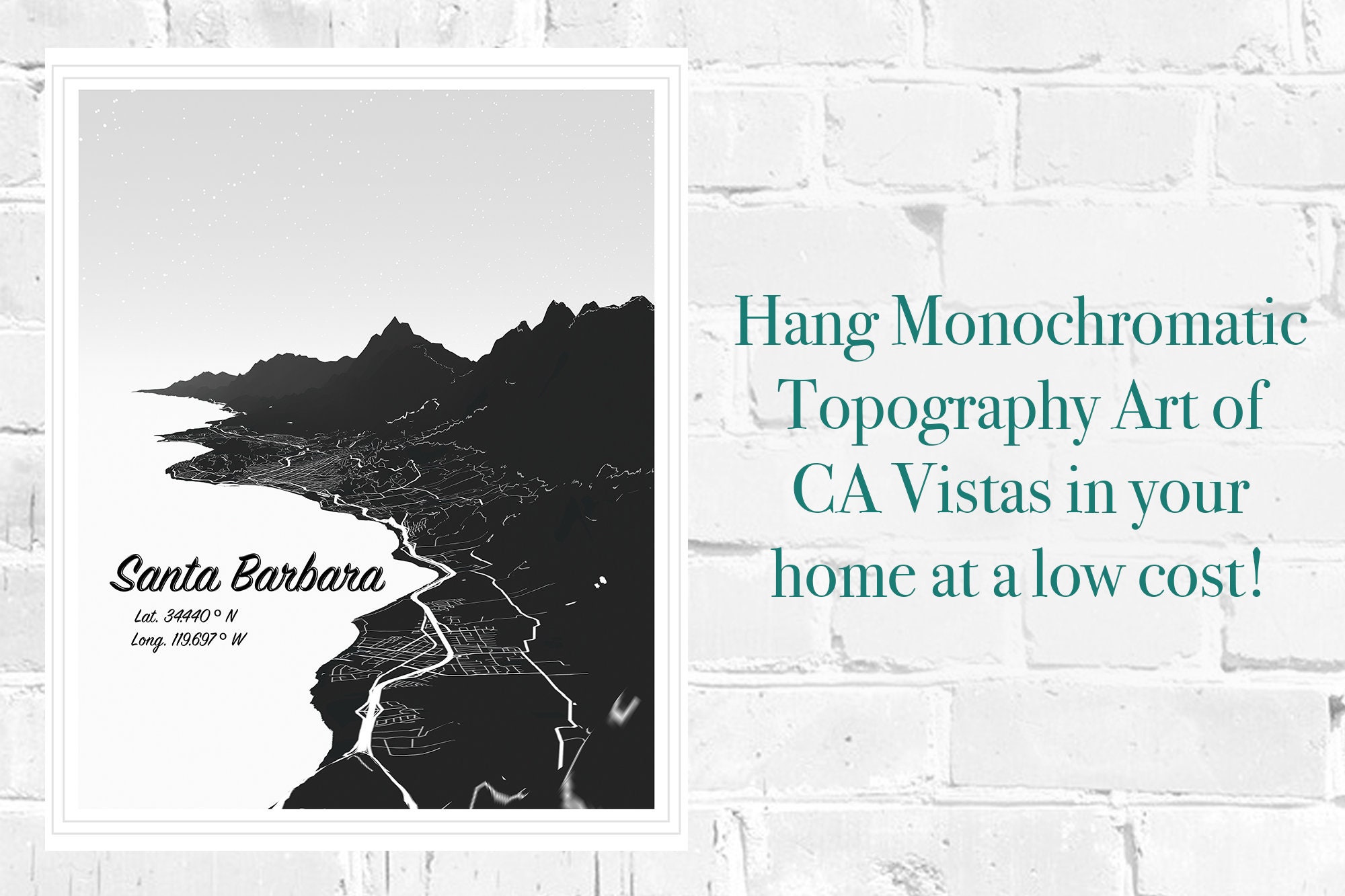 3D Monochromatic Topographical Map of Santa Barbara for Your ...