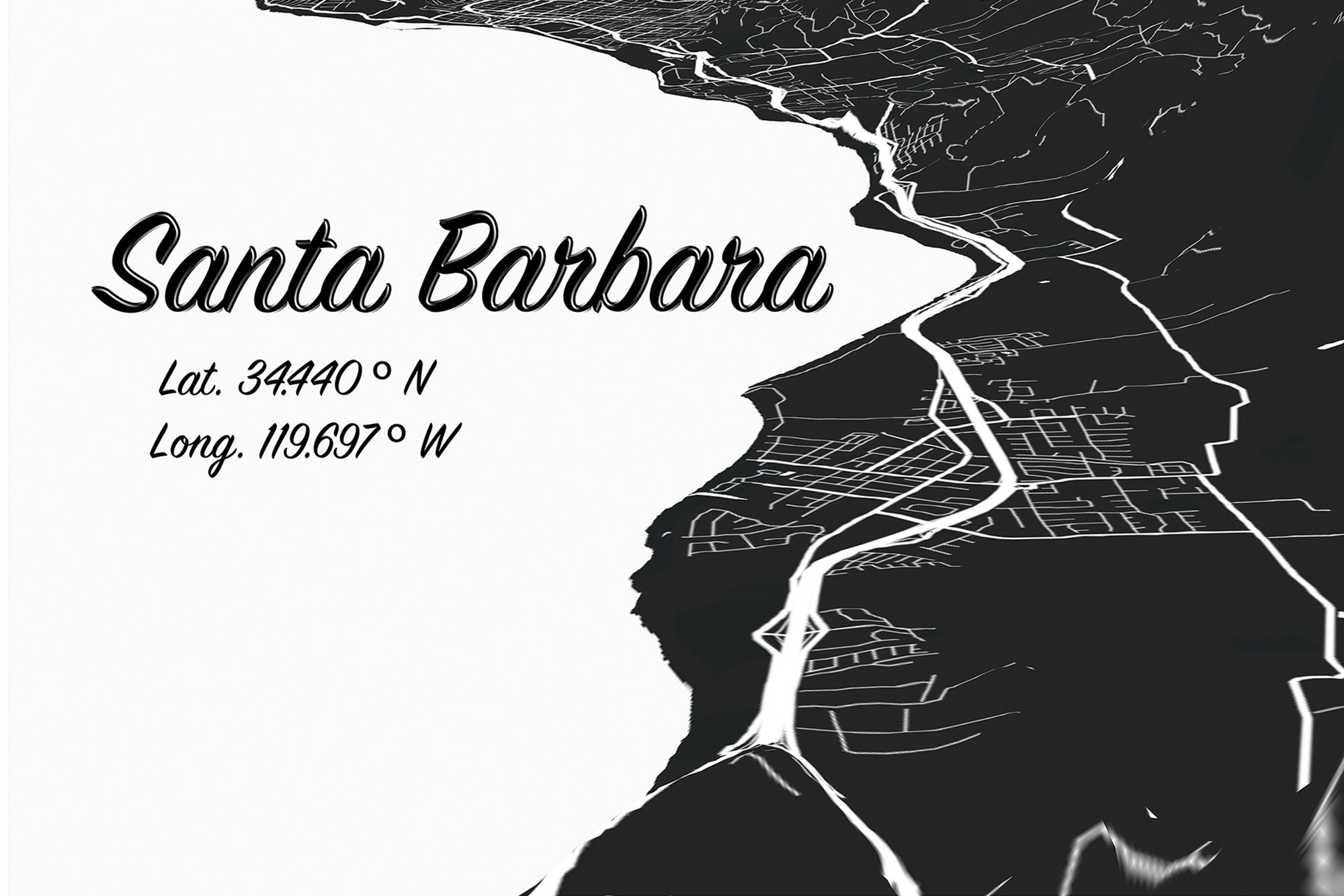 3D Monochromatic Topographical Map of Santa Barbara for Your ...