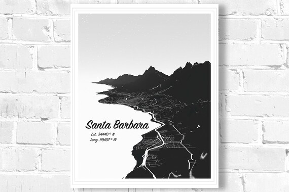 3D Monochromatic Topographical Map of Santa Barbara for Your - Etsy