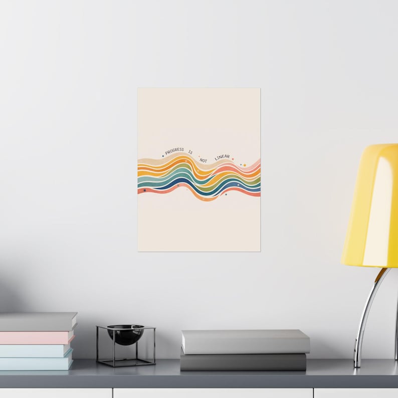 Progress is Not Linear Wall Art Print, Colorful Boho Mental Health ...