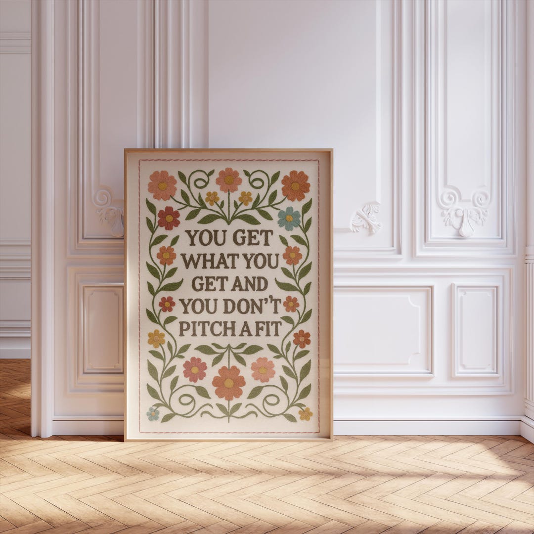 Cottagecore Folk Art Quote Poster, Floral Embroidery Style Wall Art ...