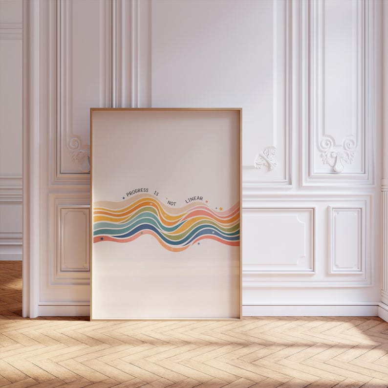 Progress is Not Linear Wall Art Print, Colorful Boho Mental Health ...