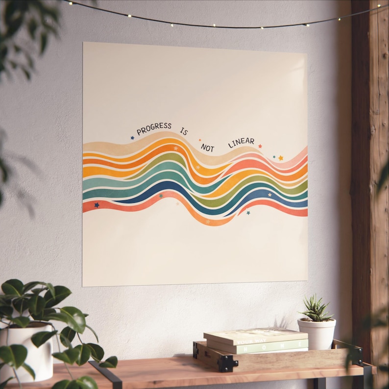 Progress is Not Linear Wall Art Print, Colorful Boho Mental Health ...