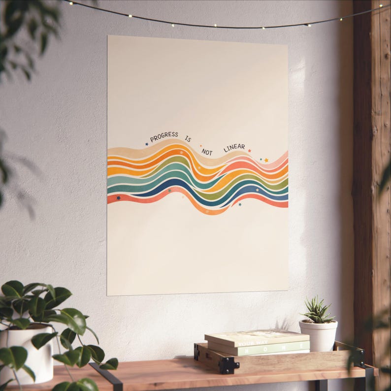 Progress is Not Linear Wall Art Print, Colorful Boho Mental Health ...