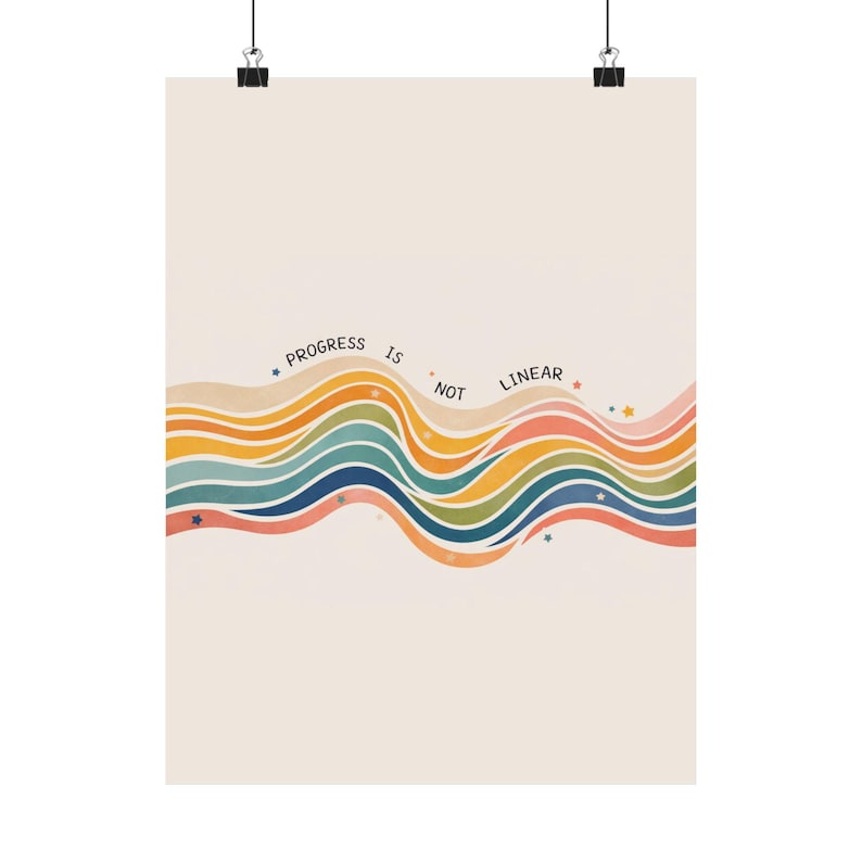Progress is Not Linear Wall Art Print, Colorful Boho Mental Health ...