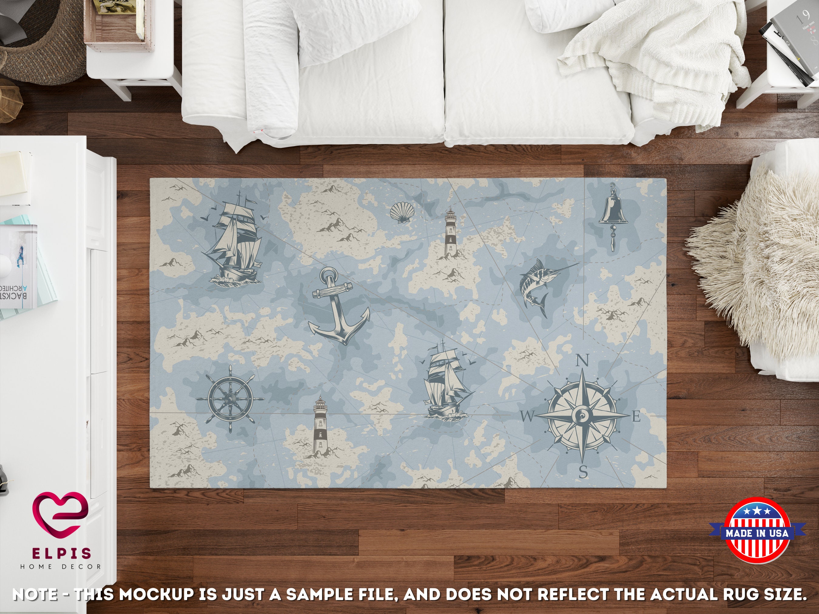 Nautical Area Rug Lighthouse Decor Vintage Compass Rug - Etsy