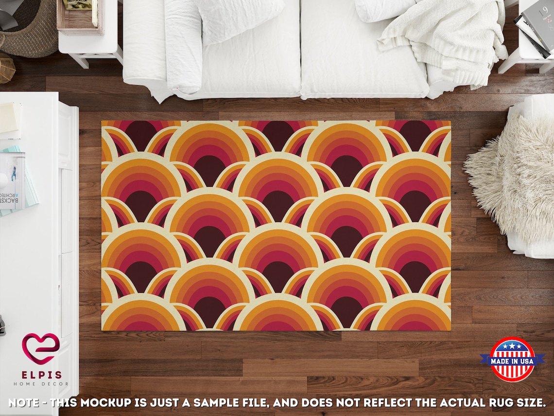 Groovy Retro 70s Area Rug, Orange Geometric Rug, Groovy Dorm Decor ...