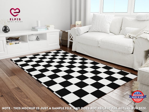 Black White Checkered Rug Checkered Decor Area Rug Groovy - Etsy