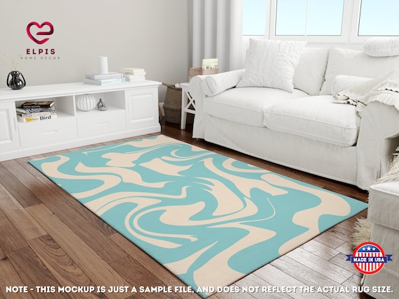 70s Blue Wavy Rug 70s Style Beige Trippy Rug Indie Room - Etsy