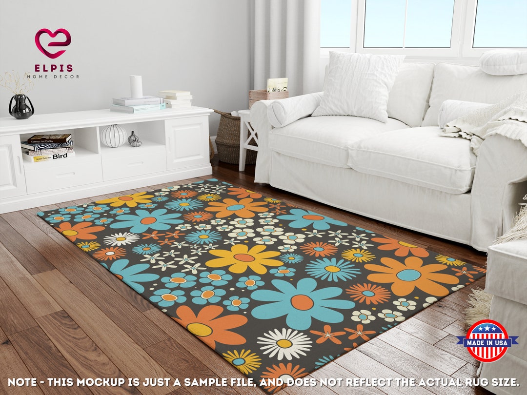 Alfombra retro con flores vívidas, alfombra floral divertida, regalo de ...