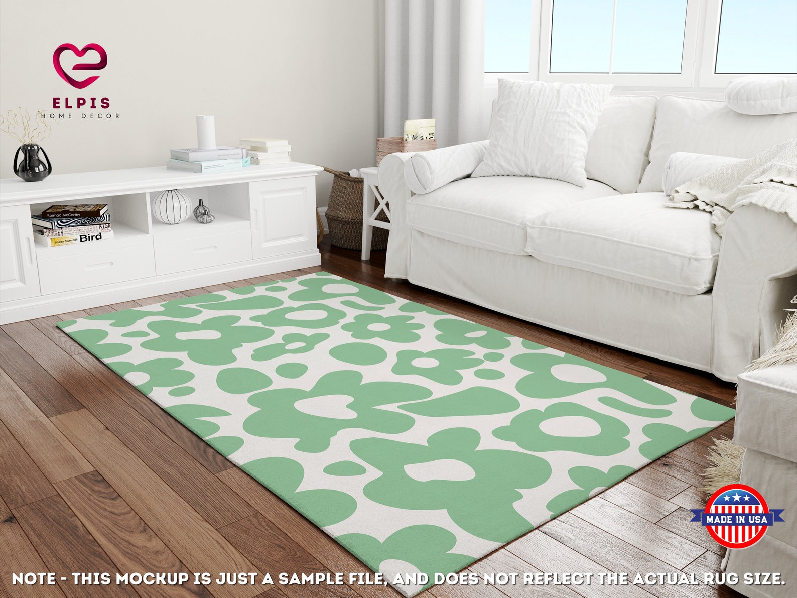 Groovy Sage Green Flower Rug Trippy Danish Pastel Room Decor - Etsy