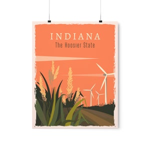 Retro Indiana Poster, Indiana Travel Gift, Hoosier State Wall Art ...