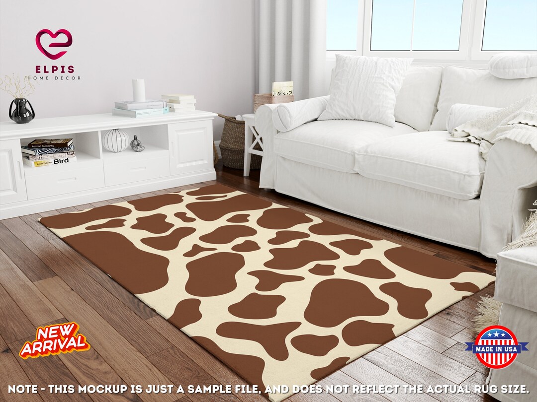 Brown Cow Print Rug, Animal Print Rug, Preppy Room Decor, Lavender Cow ...