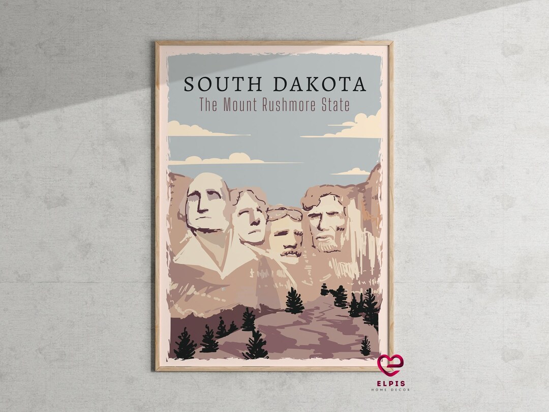 Retro South Dakota Poster, Mount Rushmore Wall Art, South Dakota Travel ...