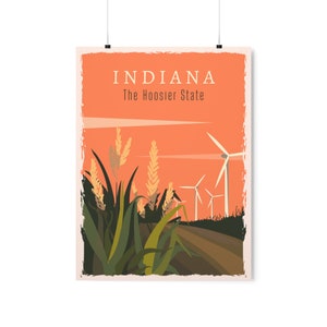 Retro Indiana Poster, Indiana Travel Gift, Hoosier State Wall Art ...