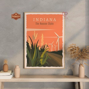 Retro Indiana Poster, Indiana Travel Gift, Hoosier State Wall Art ...