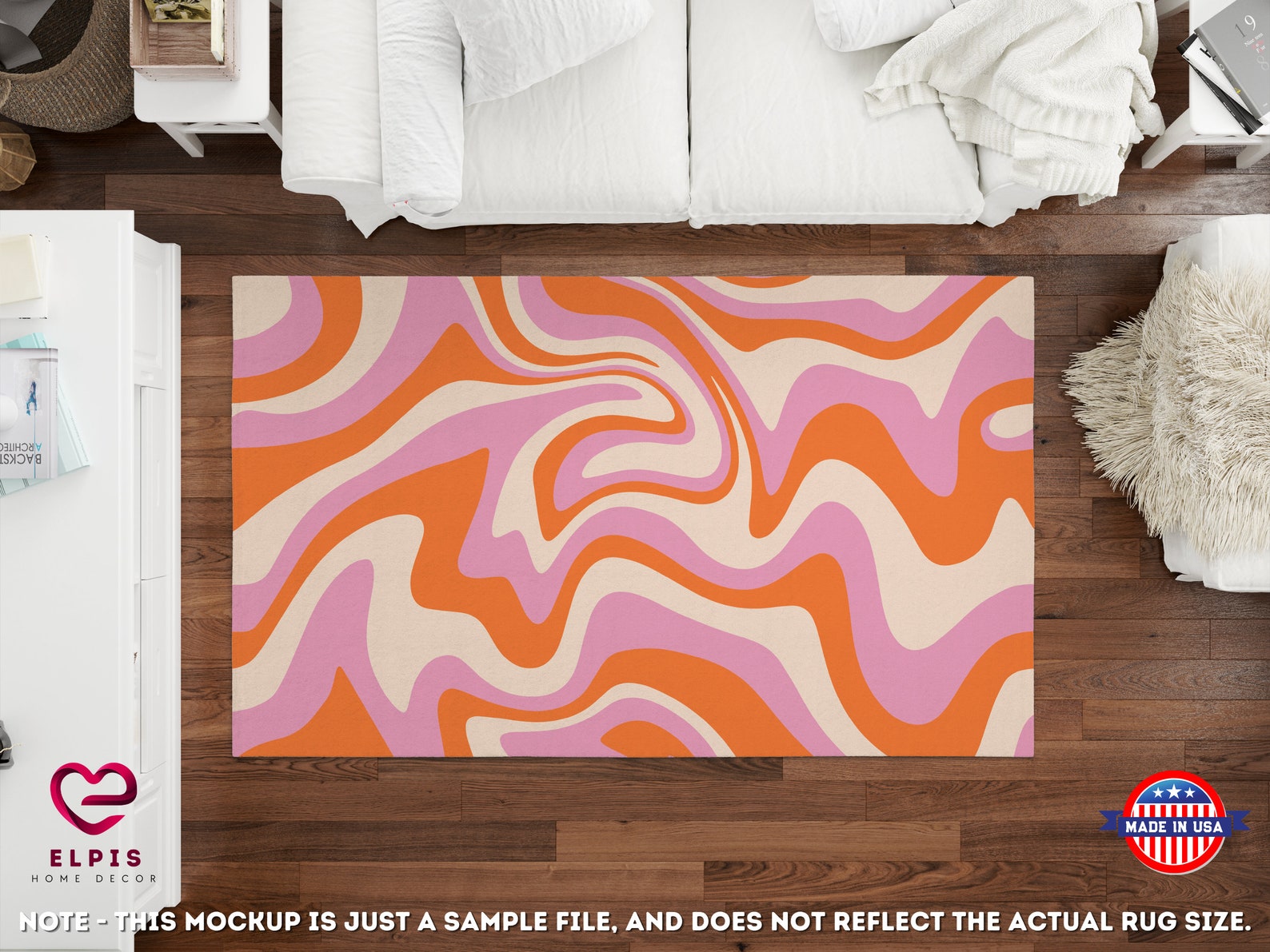 70s Style Pink Wavy Rug Indie Room Decor Area Rug Orange - Etsy