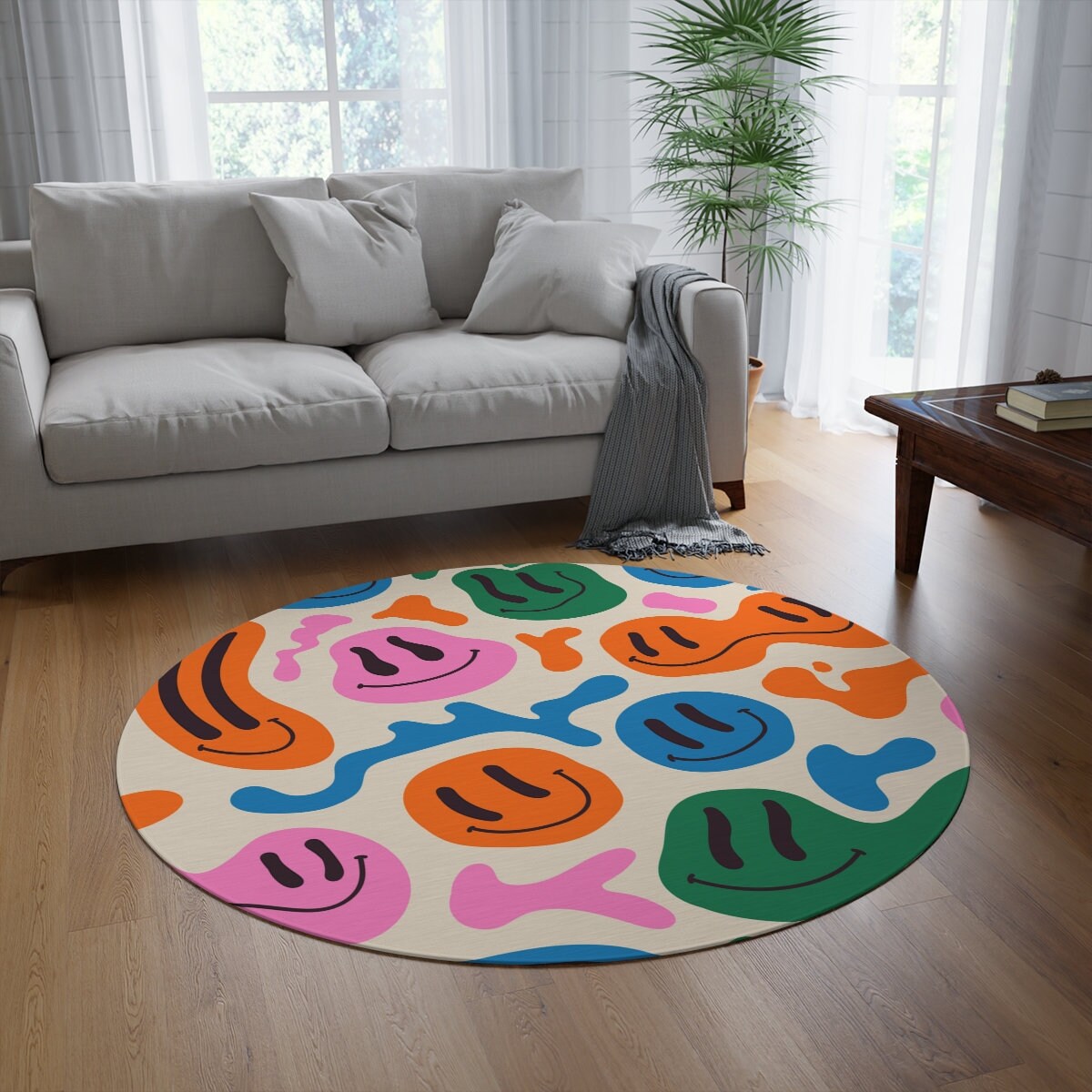 Trendy Smiley Face Rug Groovy Decor Trippy Smiley Rug Y2k - Etsy