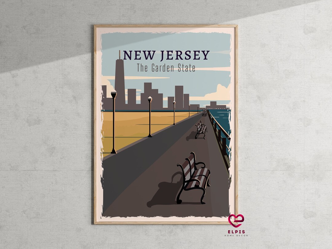 Retro New Jersey Poster, New Jersey Travel Gift, Garden State Wall Art ...