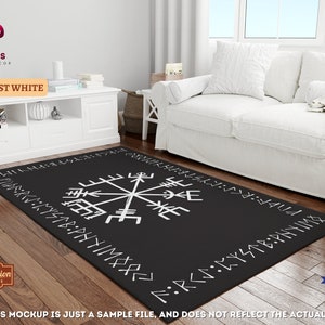 Vegvisir Rug, Norse Mythology Gift, Viking Compass Decor, Viking Runes ...