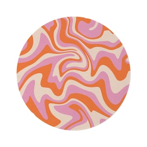 70s Style Pink Wavy Rug, Indie Room Decor Area Rug, Orange Swirl Rug ...