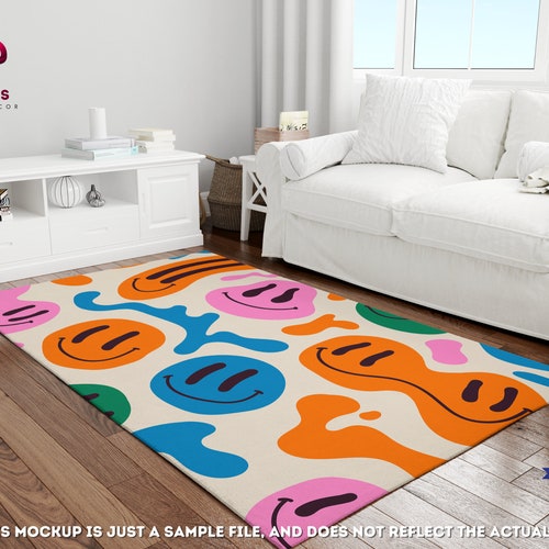 Trendy Smiley Face Rug Groovy Decor Trippy Smiley Rug Y2k - Etsy