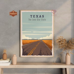 Retro Texas Poster, Texas Travel Gift, Lone Star Wall Art, Vintage ...