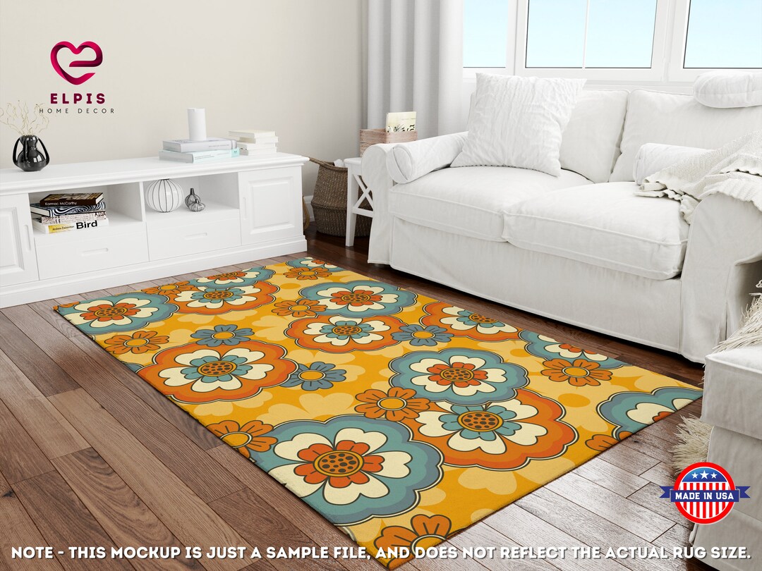70s Style Groovy Flower Rug, Retro Area Rug, 70s Rug Retro Home Decor ...