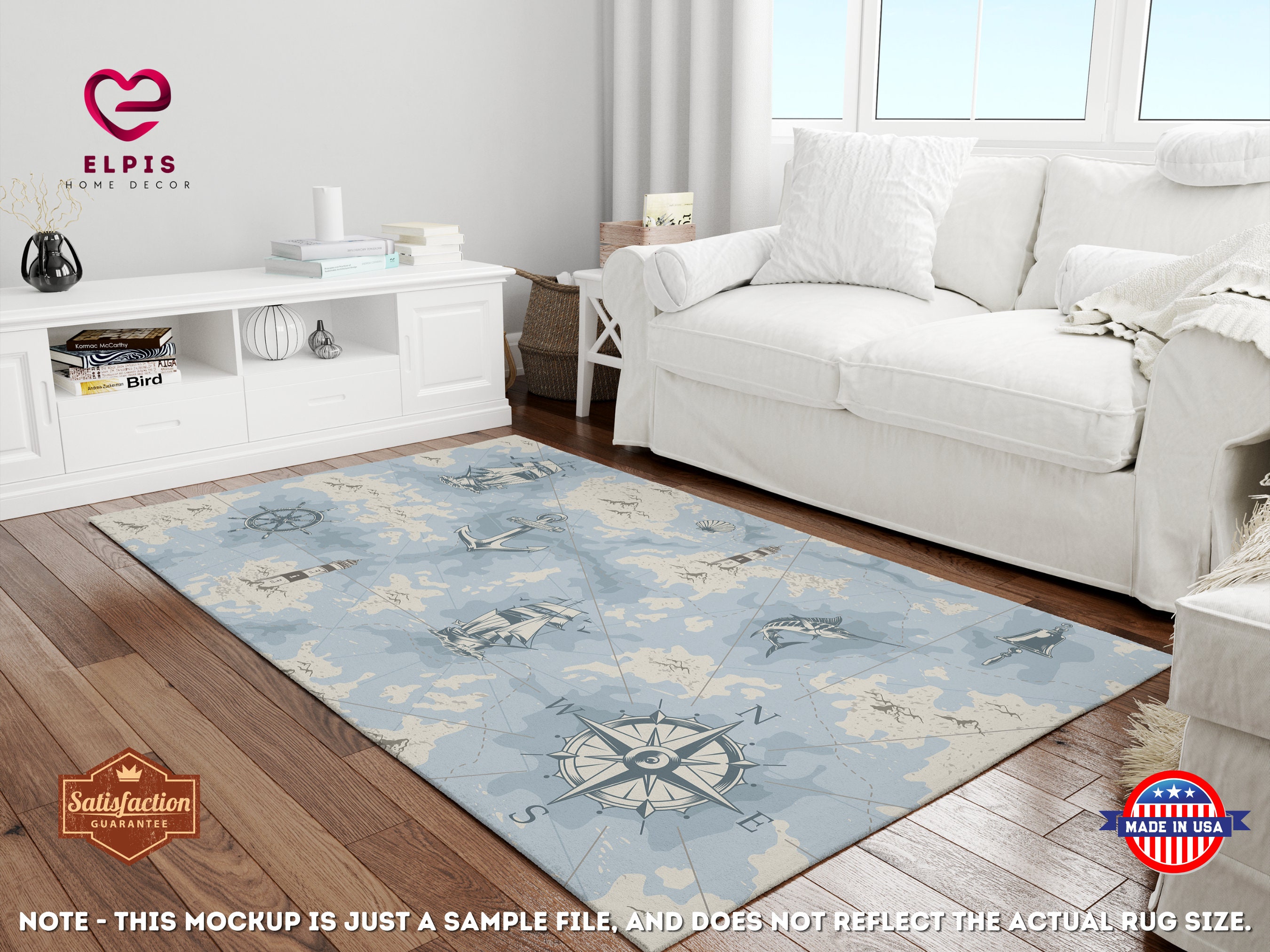 Nautical Area Rug Lighthouse Decor Vintage Compass Rug - Etsy