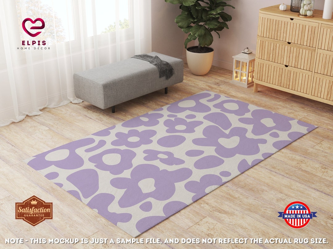 Groovy Purple Flower Rug, Trippy Danish Pastel Room Decor, 60s 80s ...