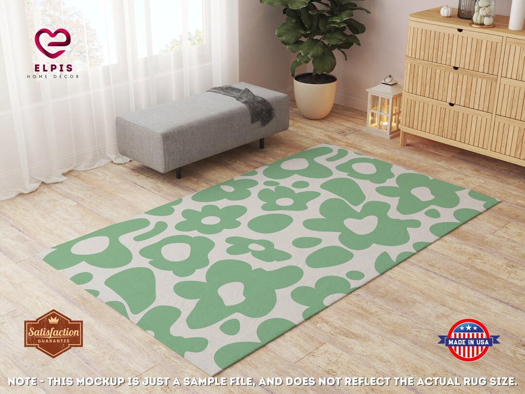 Groovy Sage Green Flower Rug, Trippy Danish Pastel Room Decor, 70s ...