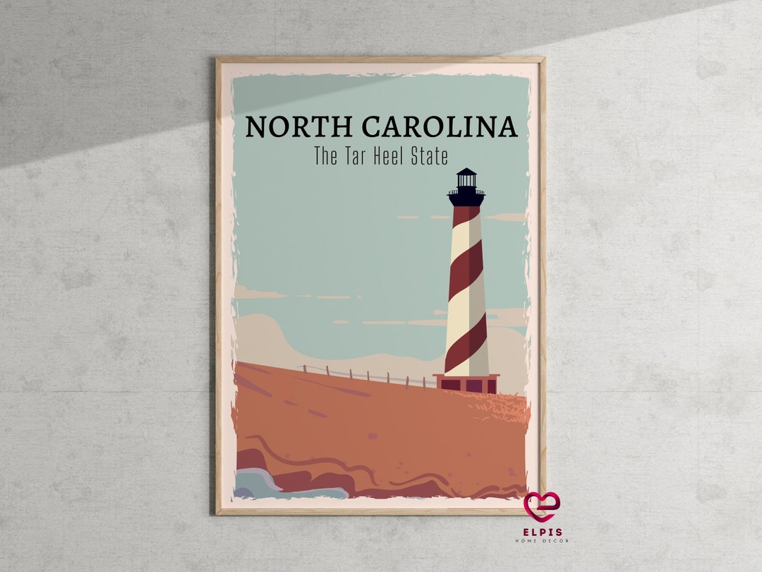North Carolina Poster, Cape Hatteras Print, Retro State Wall Art, Tar ...