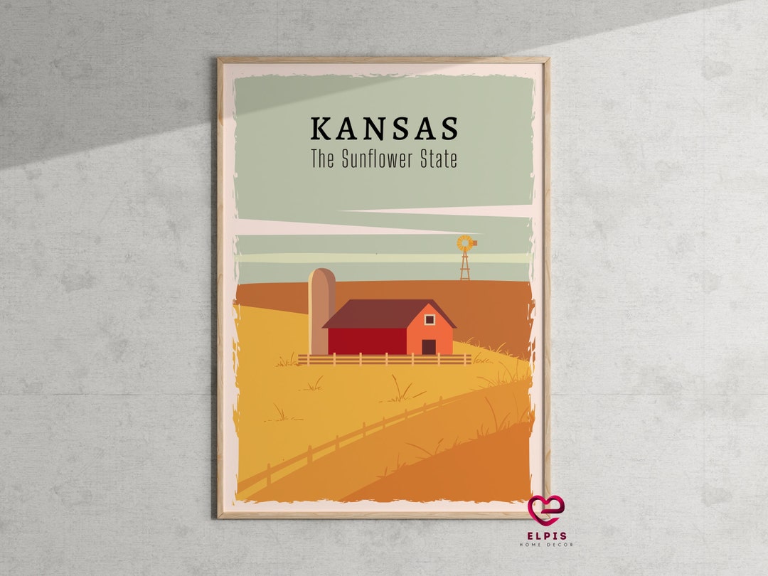 Kansas Poster, Retro Travel Print, Sunflower State Wall Art, Kansas ...