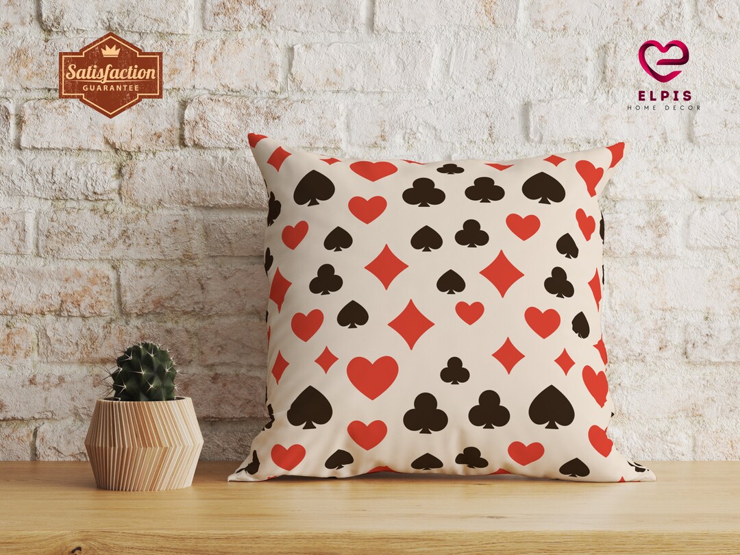 Retro Playing Card Pillow, Poker Room Decor, Lucky Poker Pillow ...